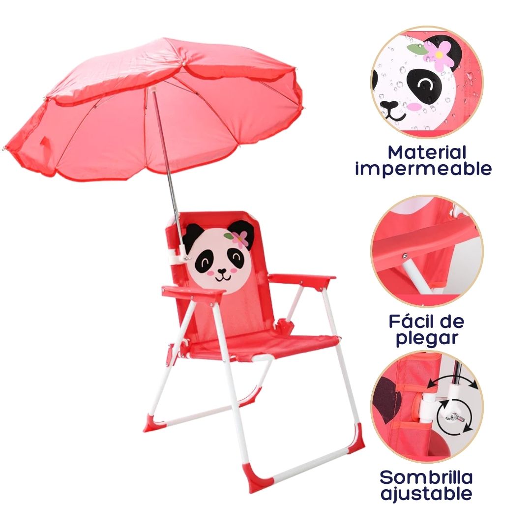 SILLA PLAYERA CON SOMBRILLA PARA NIÑOS ESTAMPADO DE PANDA 093-557 MUNB